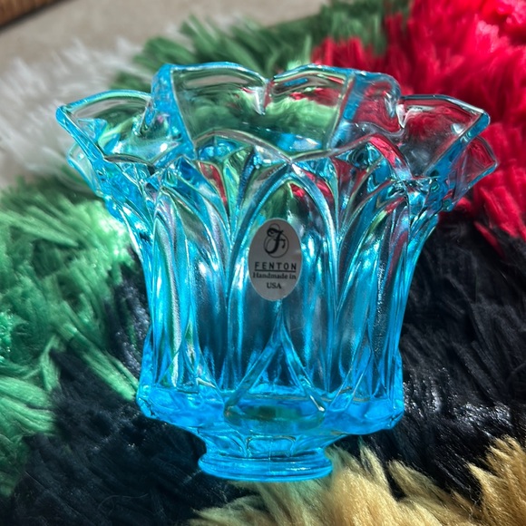 Fenton | Accents | Fenton Aqua Ice Blue Flower Votive Candle Holdervase ...
